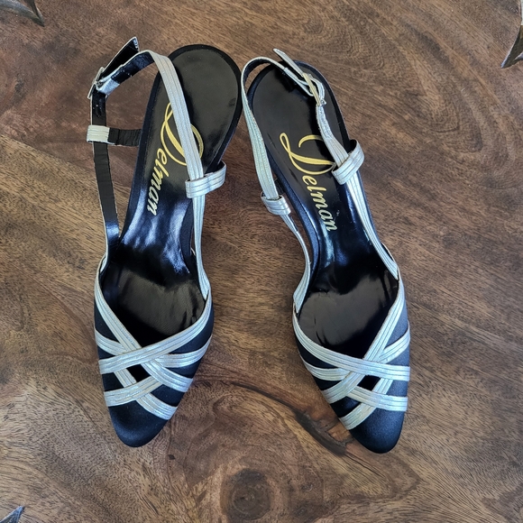 Delman | Shoes | Vintage Delman Womens Black Satin And Silver Leather ...